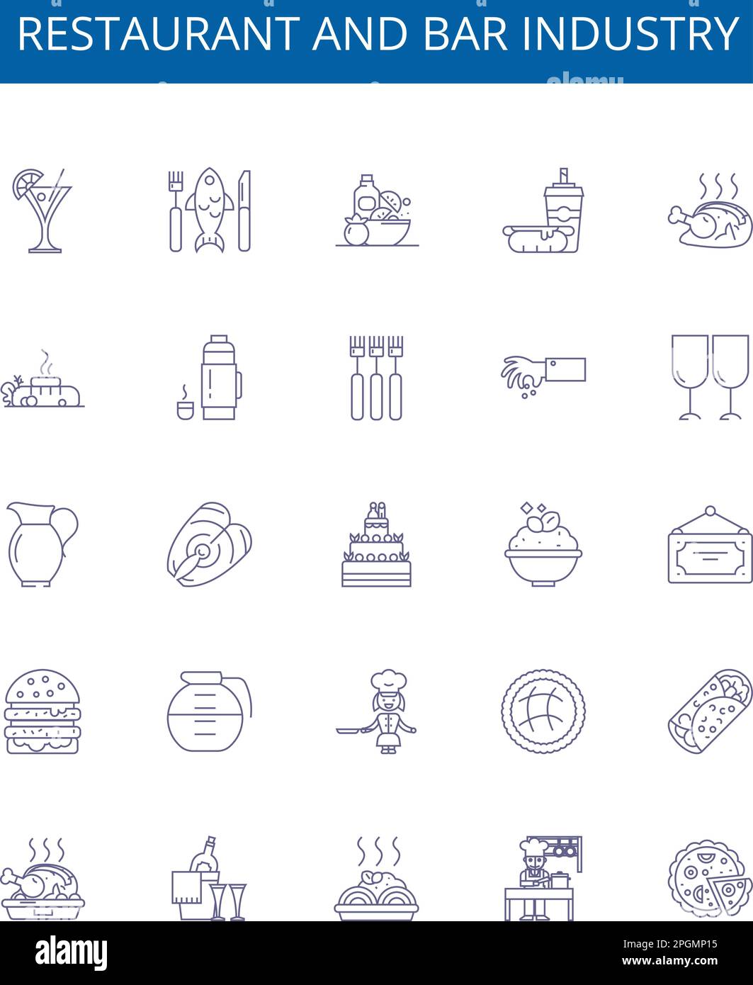 Restaurant and bar industry line icons signs set. Design collection of Restaurant, Bar, Industry ...