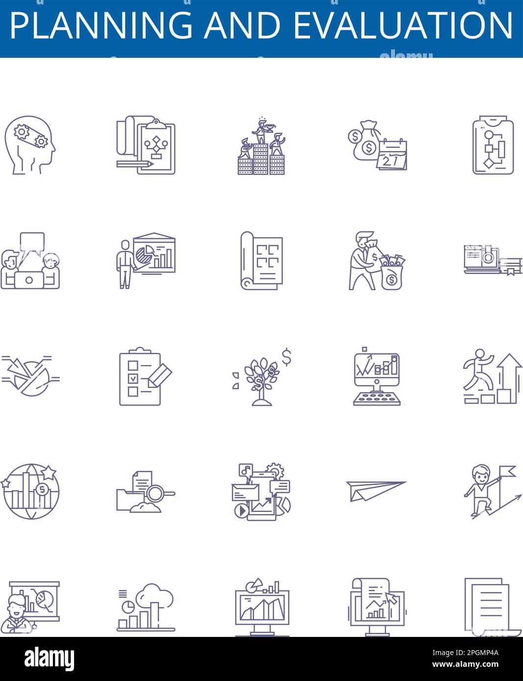 Planning and evaluation line icons signs set. Design collection of ...