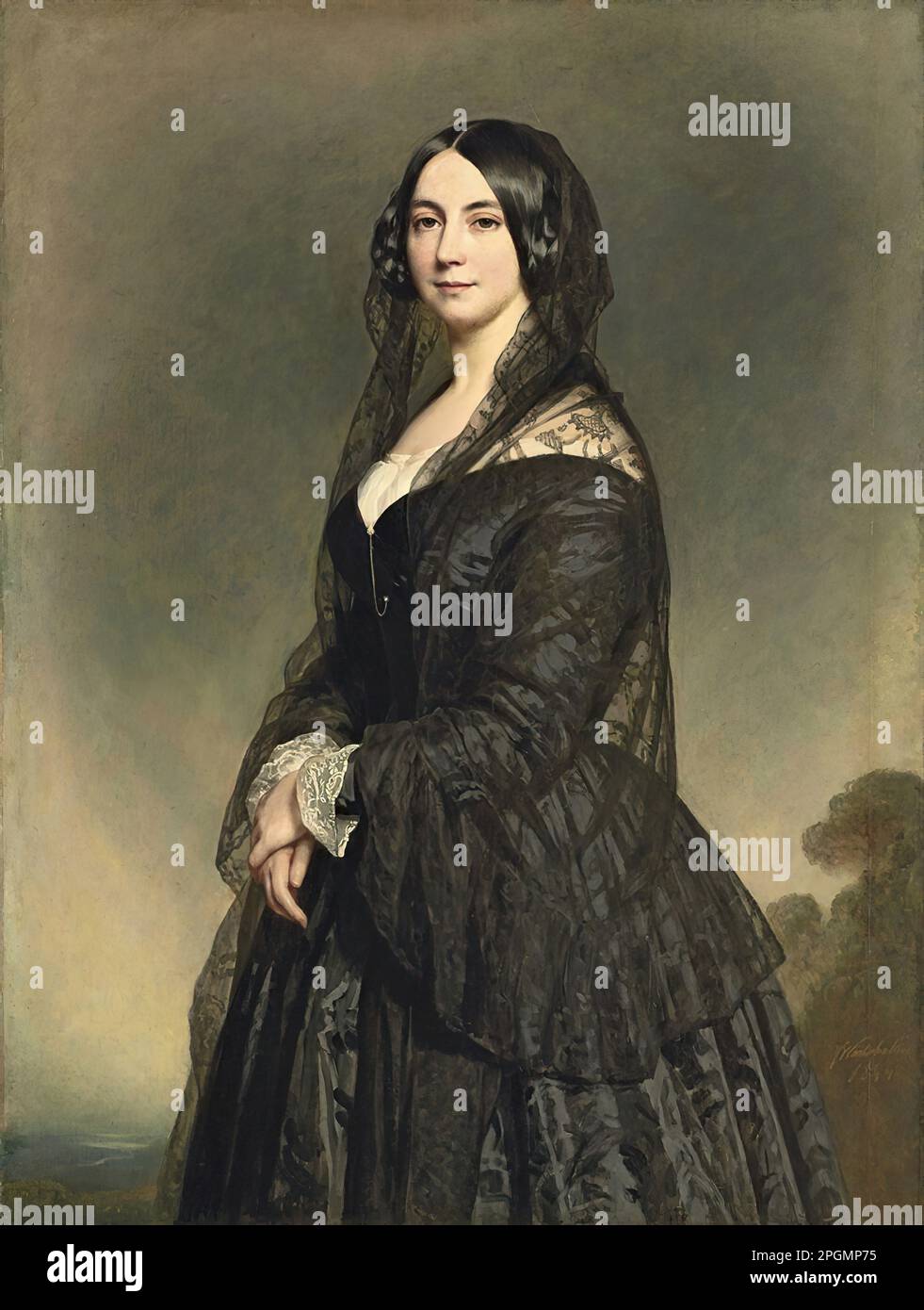Winterhalter Franz Xavier - Portrait of a Lady in a Black Dress with a ...