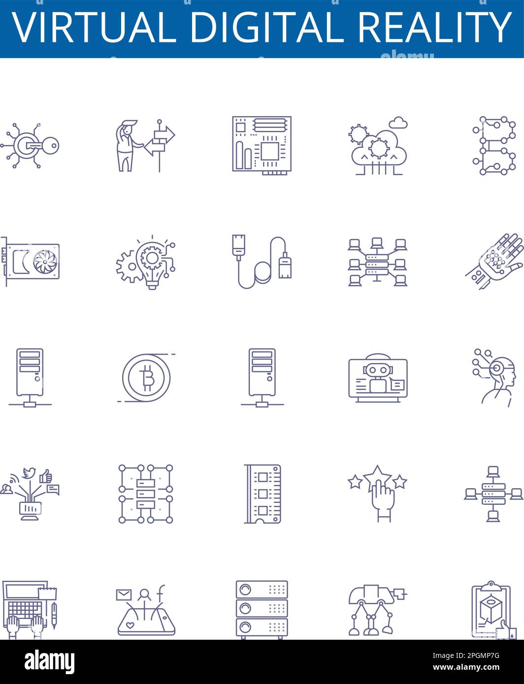 Virtual digital reality line icons signs set. Design collection of ... Virtual digital reality line icons signs set. Design collection of ...