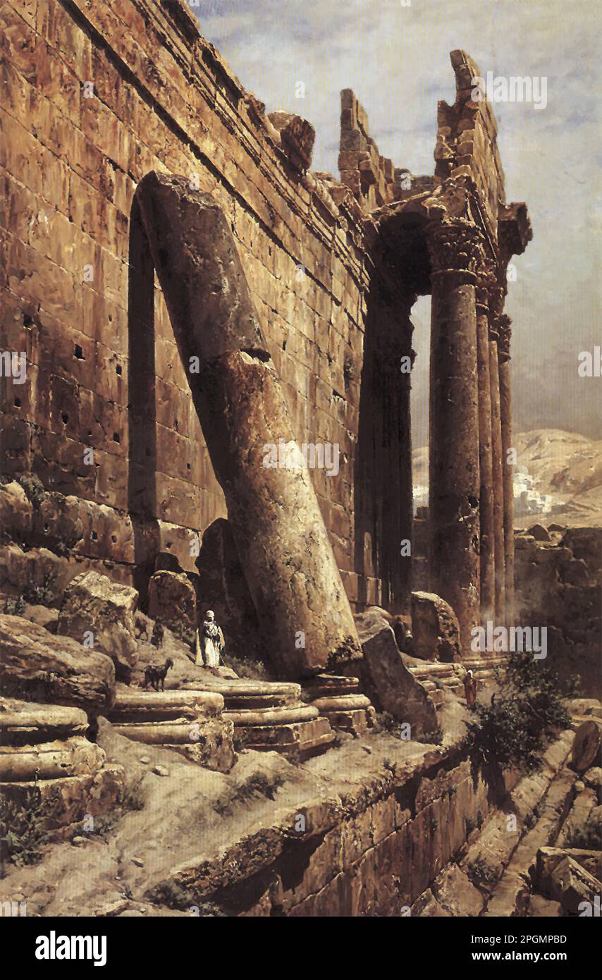 Bauernfeind Gustav - Temple Ruins of Baalbek - German School - 19th ...