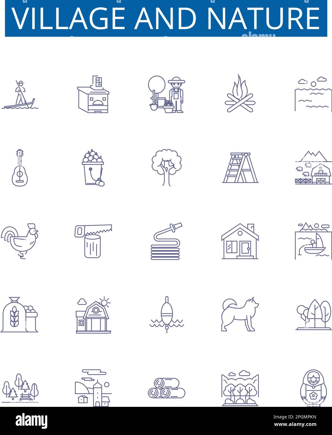 Village and nature line icons signs set. Design collection of Village ...