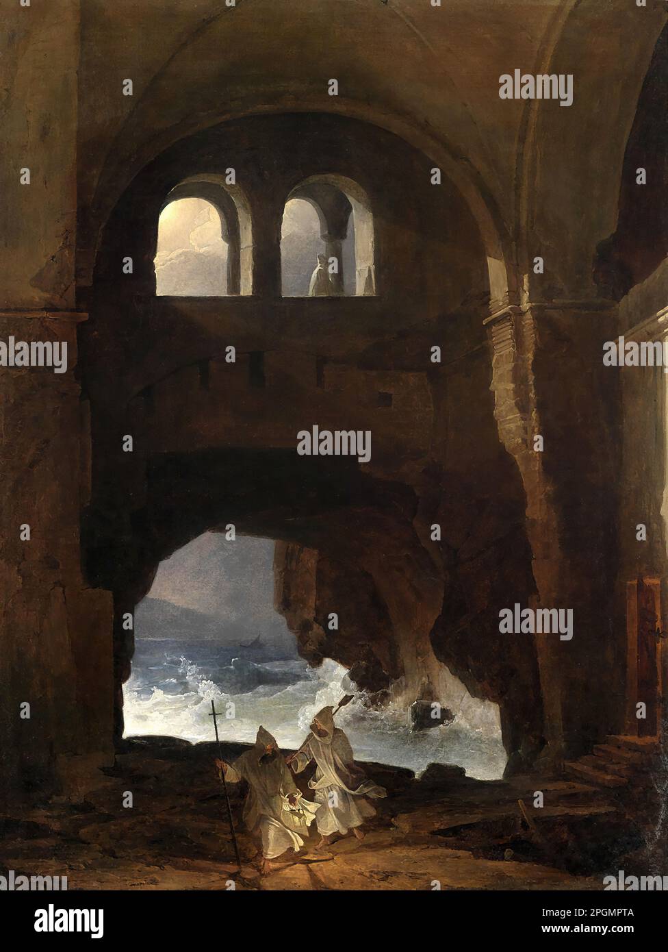 Catel Franz Ludwig - Monks in a Monastery Courtyard Storm over a Lake ...