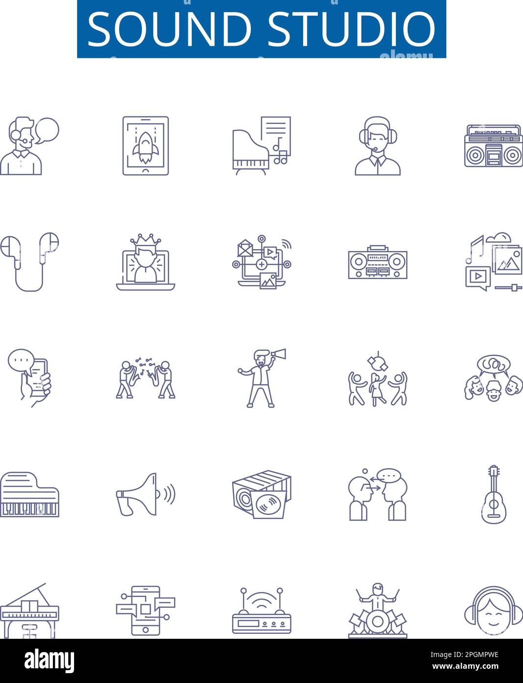 Sound studio line icons signs set. Design collection of Recording ...