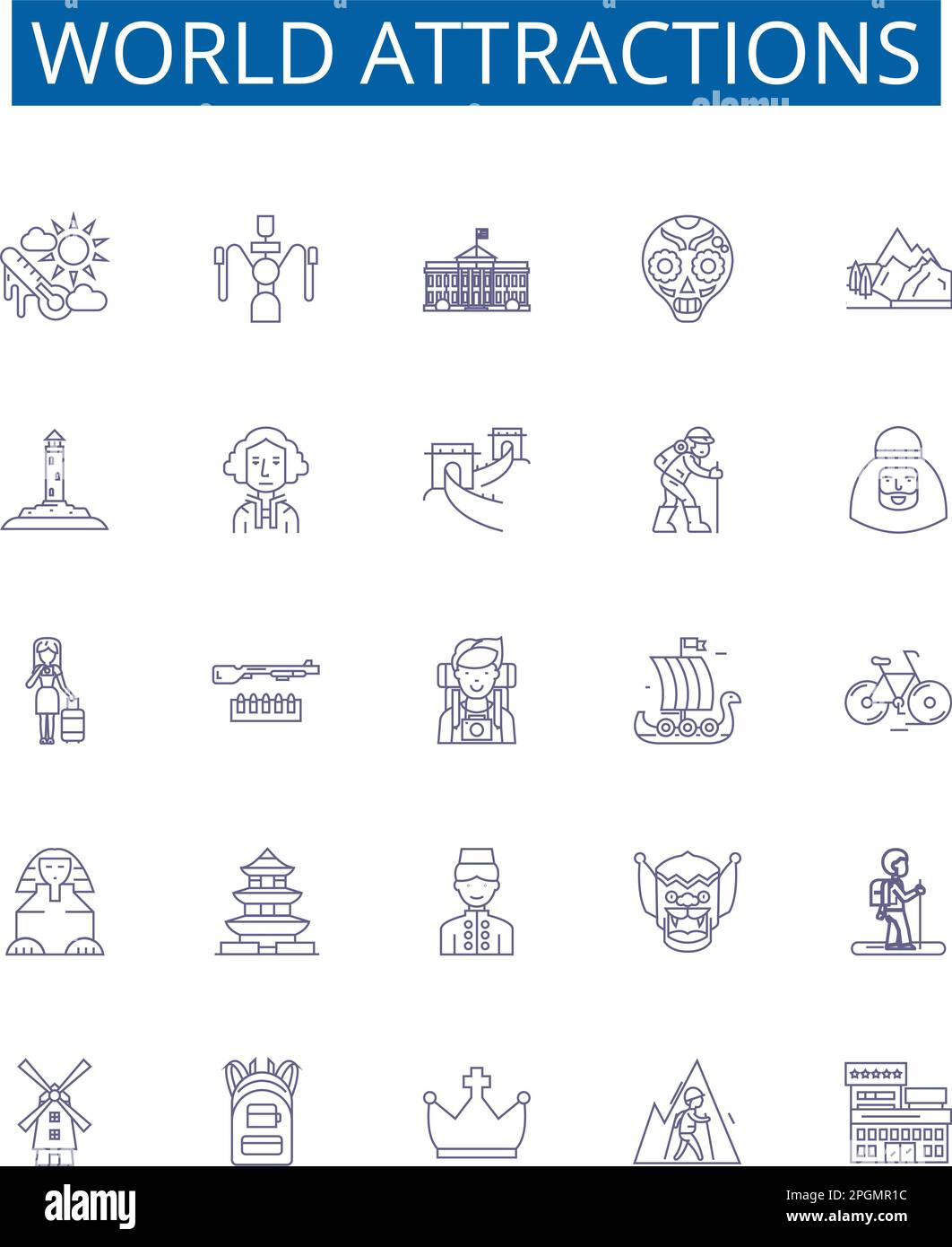 World attractions line icons signs set. Design collection of Sites ...