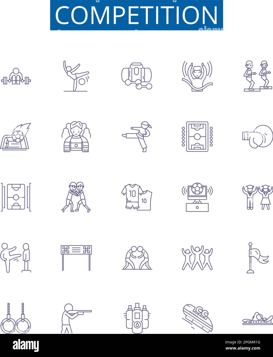 Competition line icons signs set. Design collection of Contest, Race ...