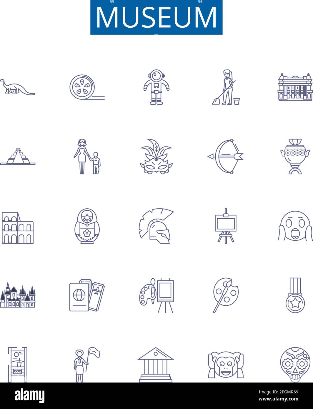 Museum line icons signs set. Design collection of Gallery, Monument ...