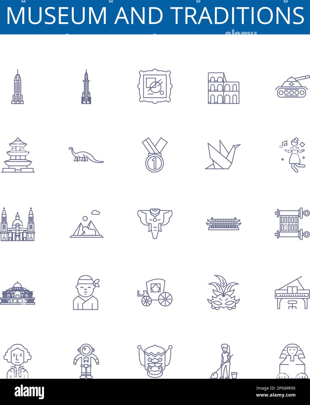 Museum and traditions line icons signs set. Design collection of museum, traditions, history ...