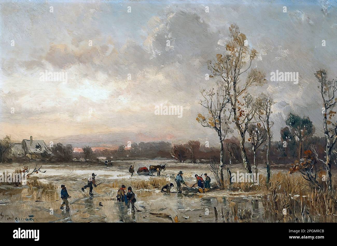 Stademann Adolf - Evening Winter Landscape With Peasants - German ...