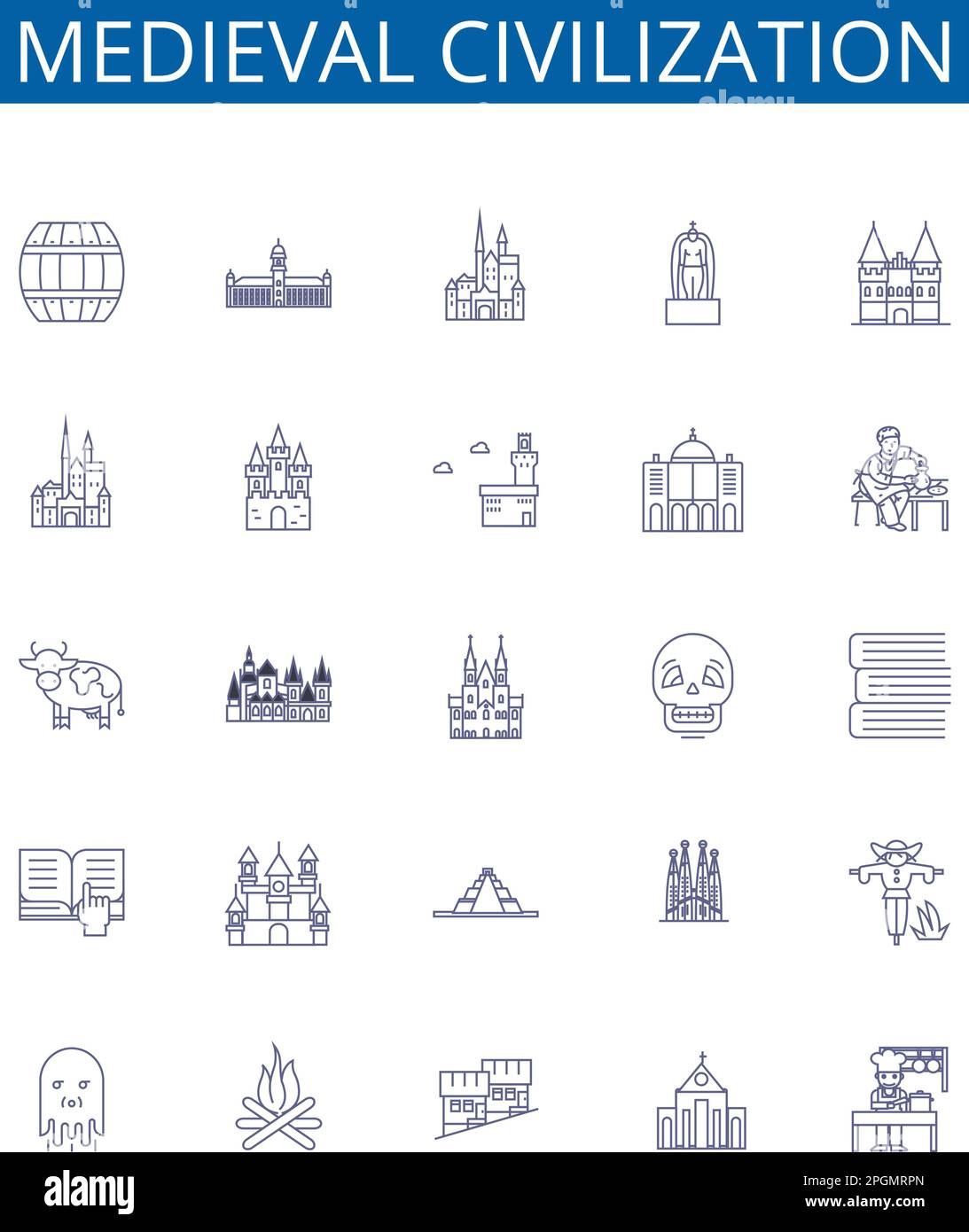 Medieval civilization line icons signs set. Design collection of ...