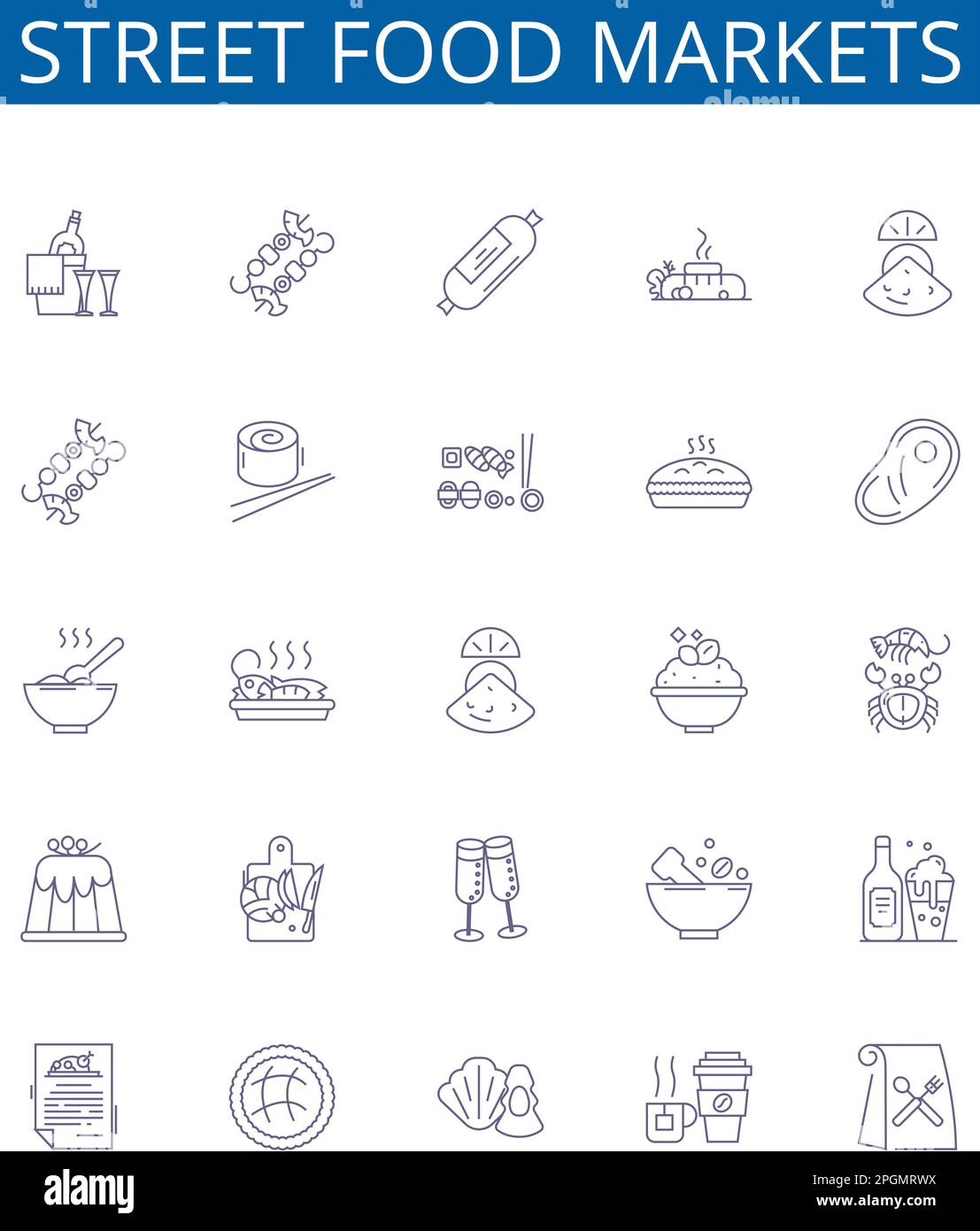 Street food markets line icons signs set. Design collection of Street, food, markets, vending ...