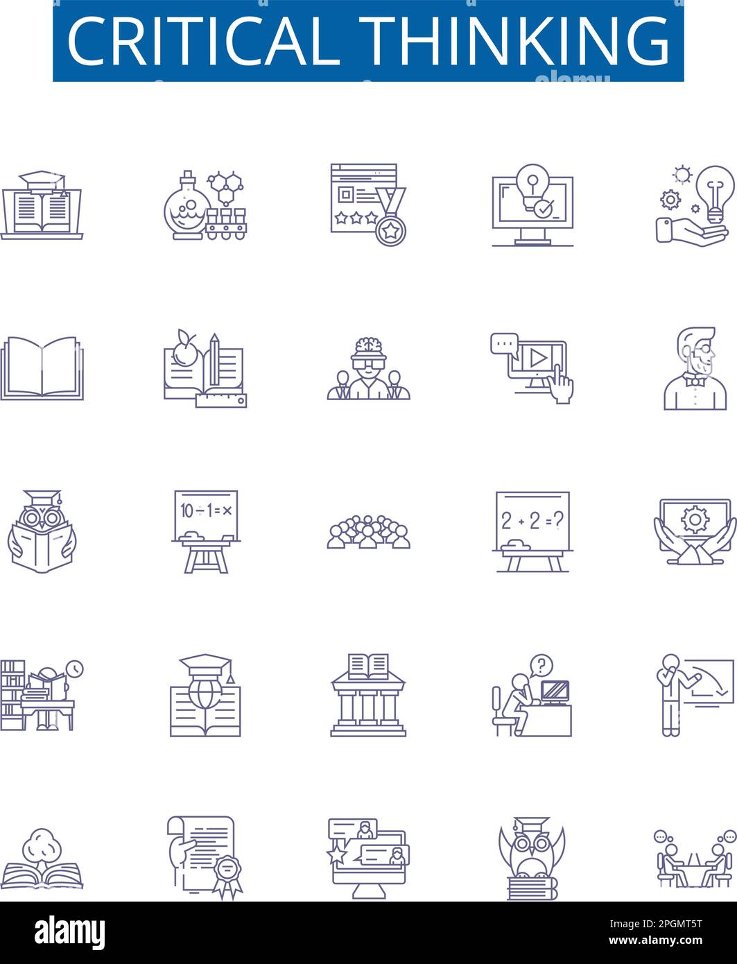 Critical thinking line icons signs set. Design collection of Analyzing ...