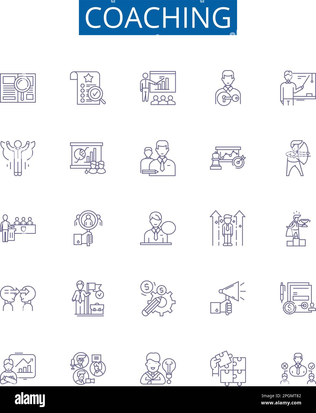 Coaching line icons signs set. Design collection of Mentoring, Guiding, Educating, Advising ...