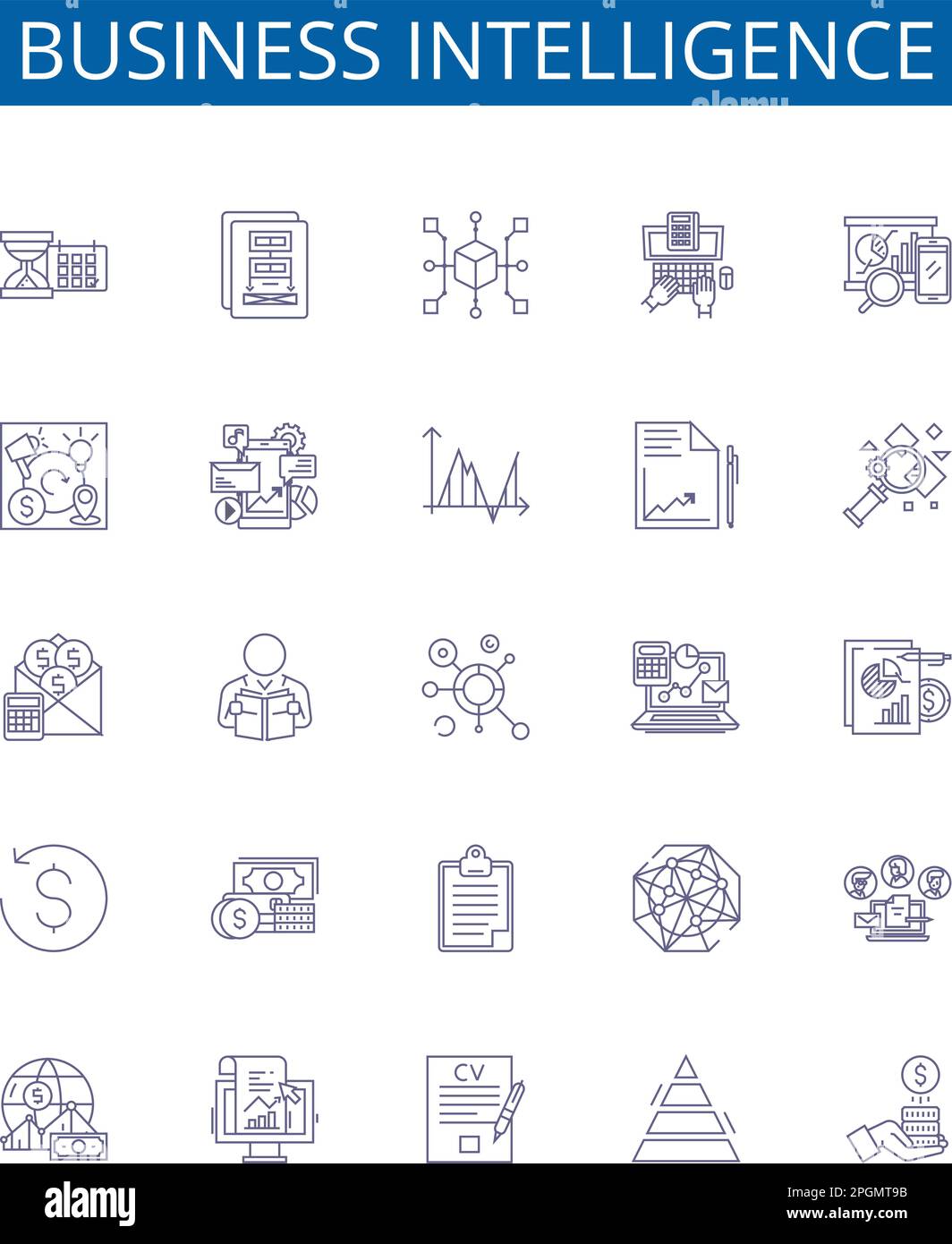 Business intelligence line icons signs set. Design collection of ...