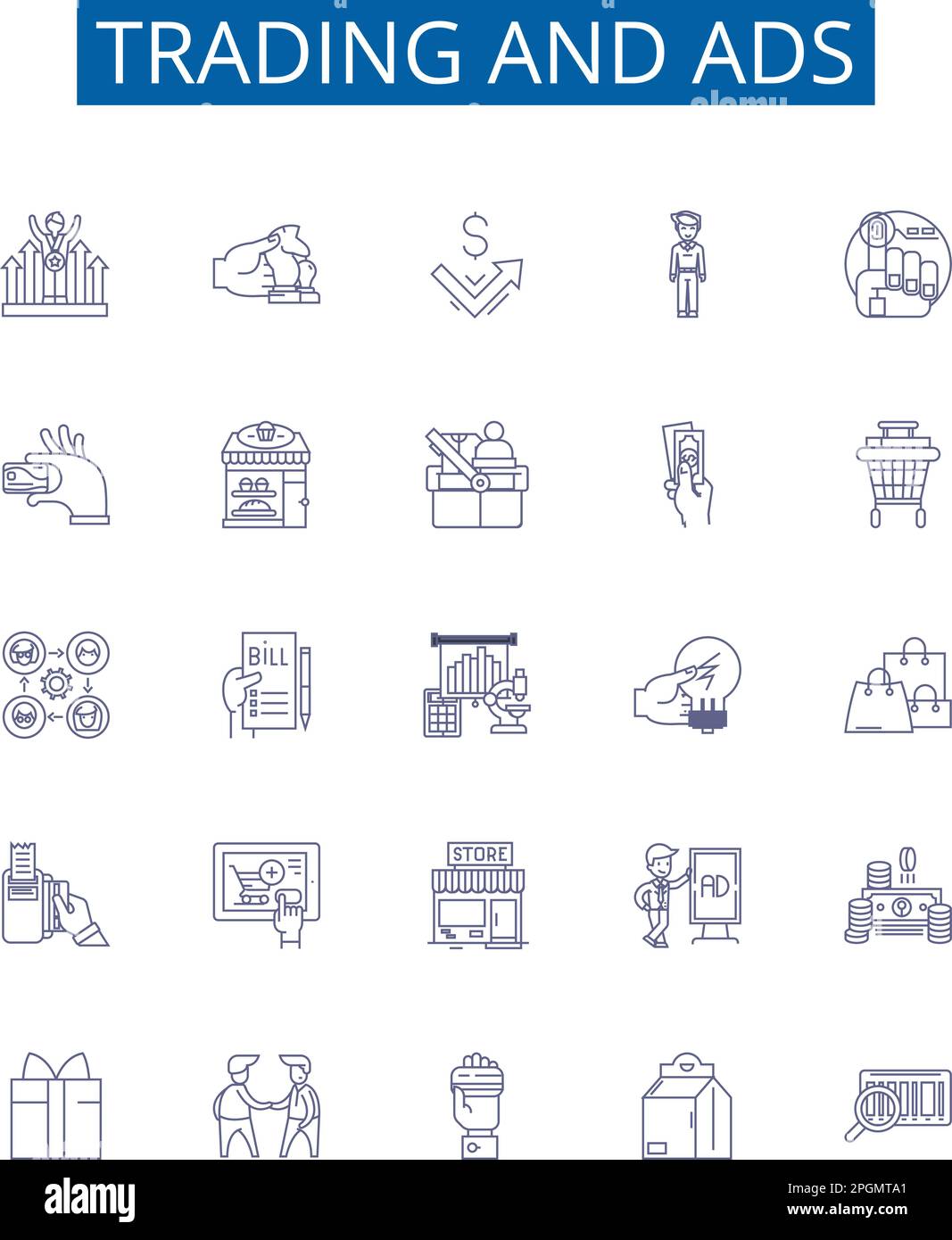 Trading and ads line icons signs set. Design collection of Trade, Ads ...