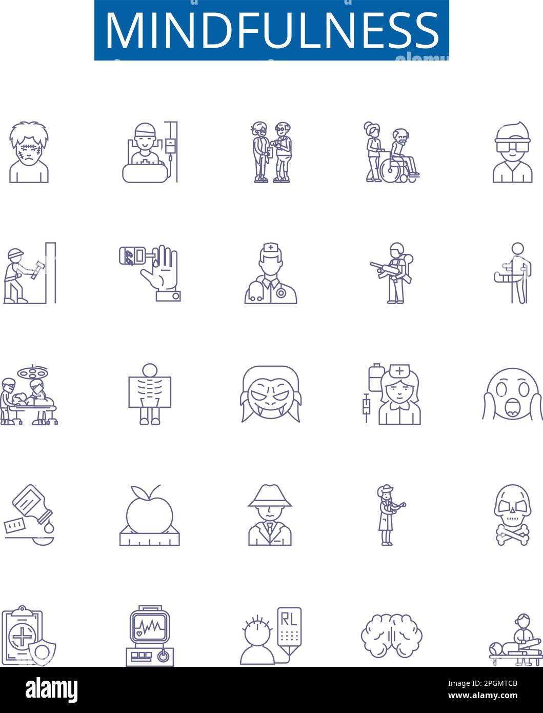 Mindfulness line icons signs set. Design collection of Awareness ...