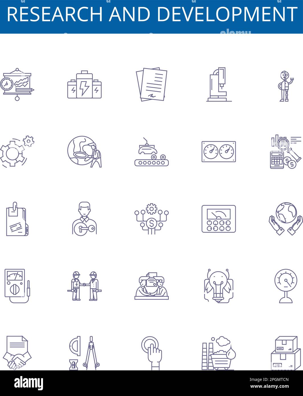 Research and development line icons signs set. Design collection of Research, Development ...