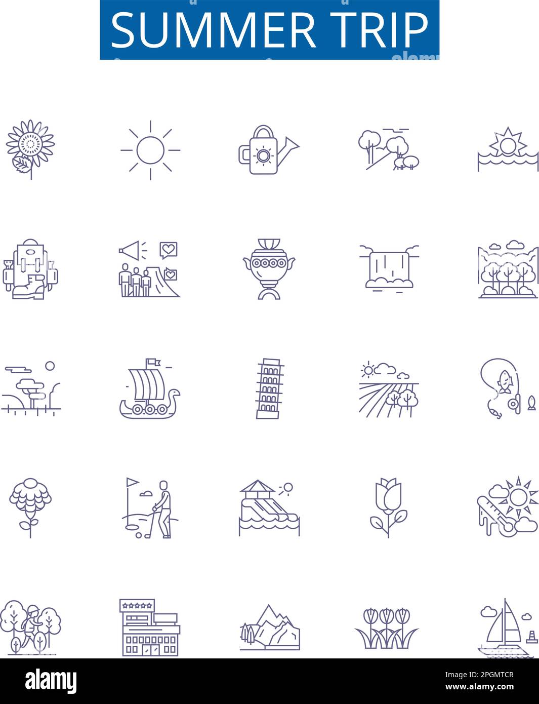 Summer trip line icons signs set. Design collection of Vacation ...