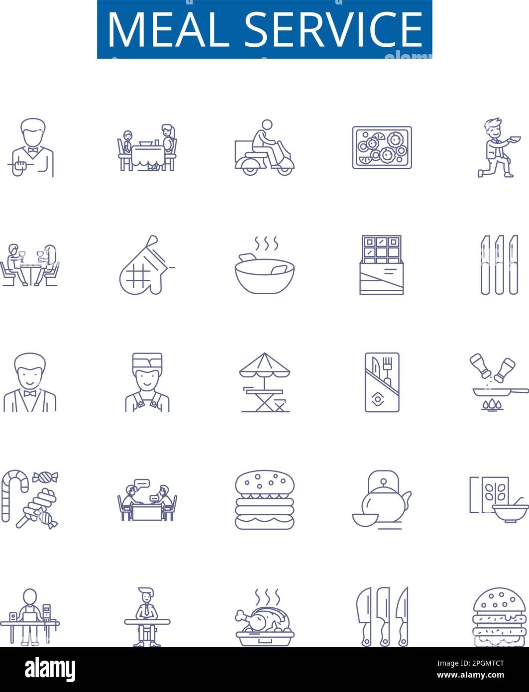Meal service line icons signs set. Design collection of Meal, Service, Catering, Delivery, Food ...