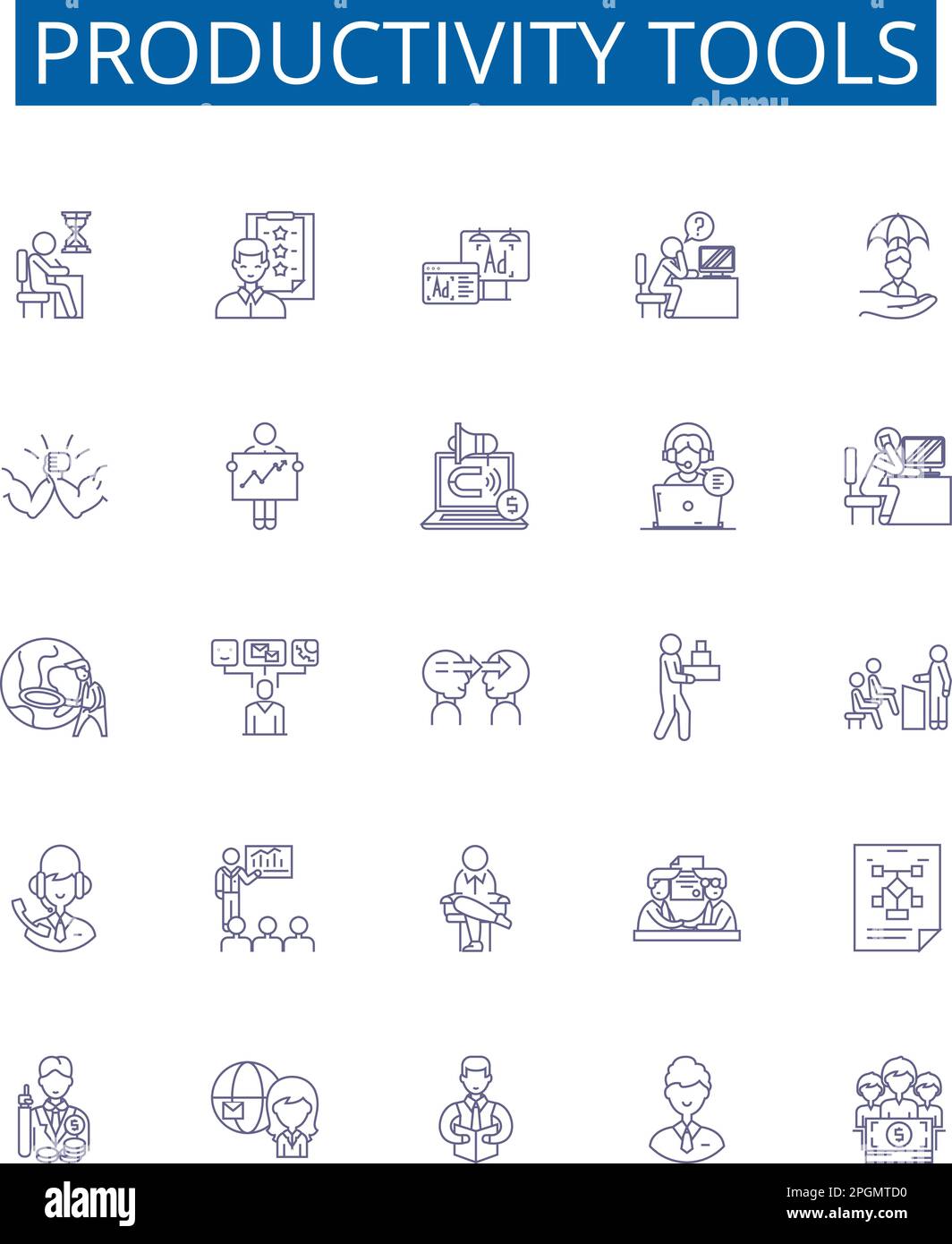 Productivity tools line icons signs set. Design collection of Organizer ...