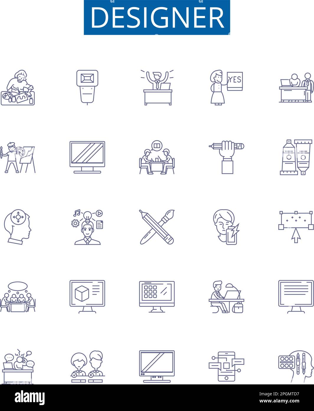 Designer line icons signs set. Design collection of Designer, Fashion, Architecture, Interior ...