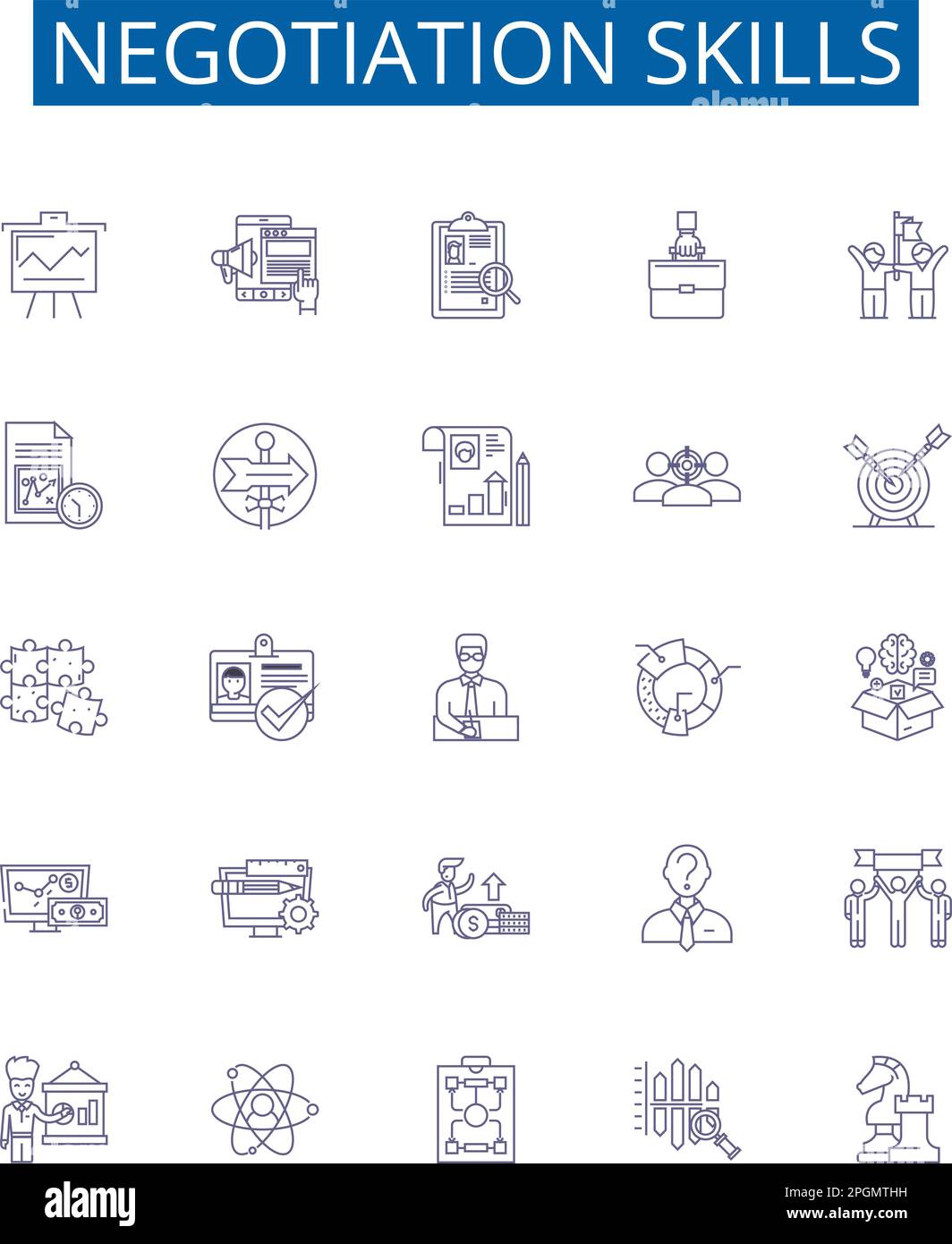 Negotiation skills line icons signs set. Design collection of ...