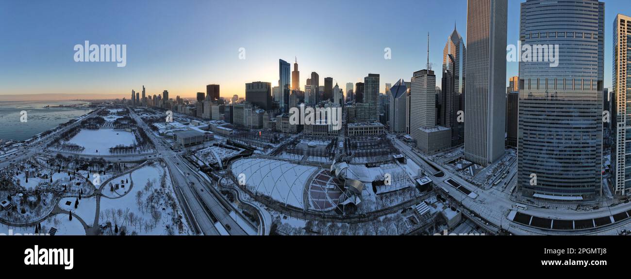 Aerial view of Chicago at night, showcasing the illuminated skyline of ...