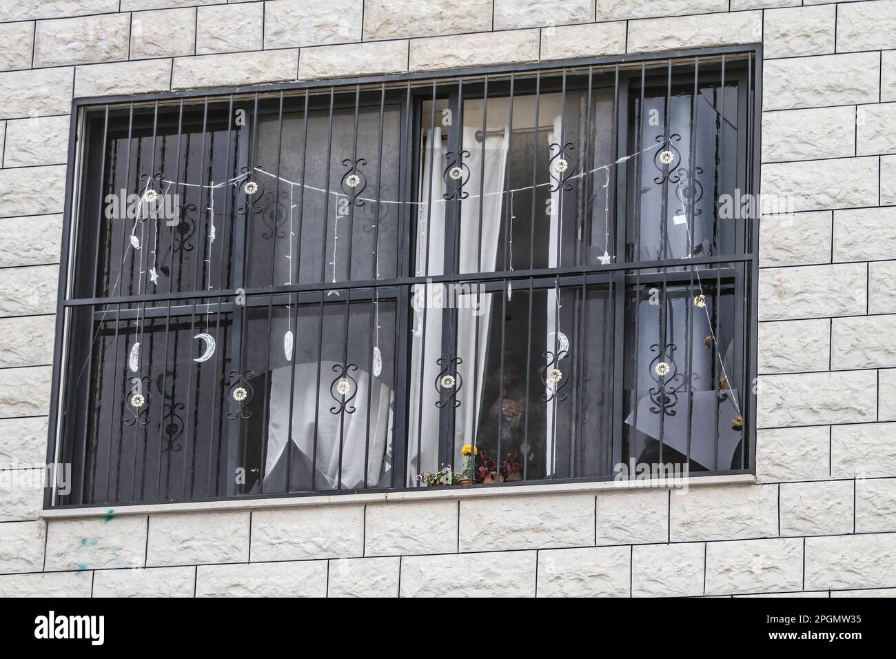 Tulkarem, Palestine. 23rd Mar, 2023. A view of a bulletproof window ...