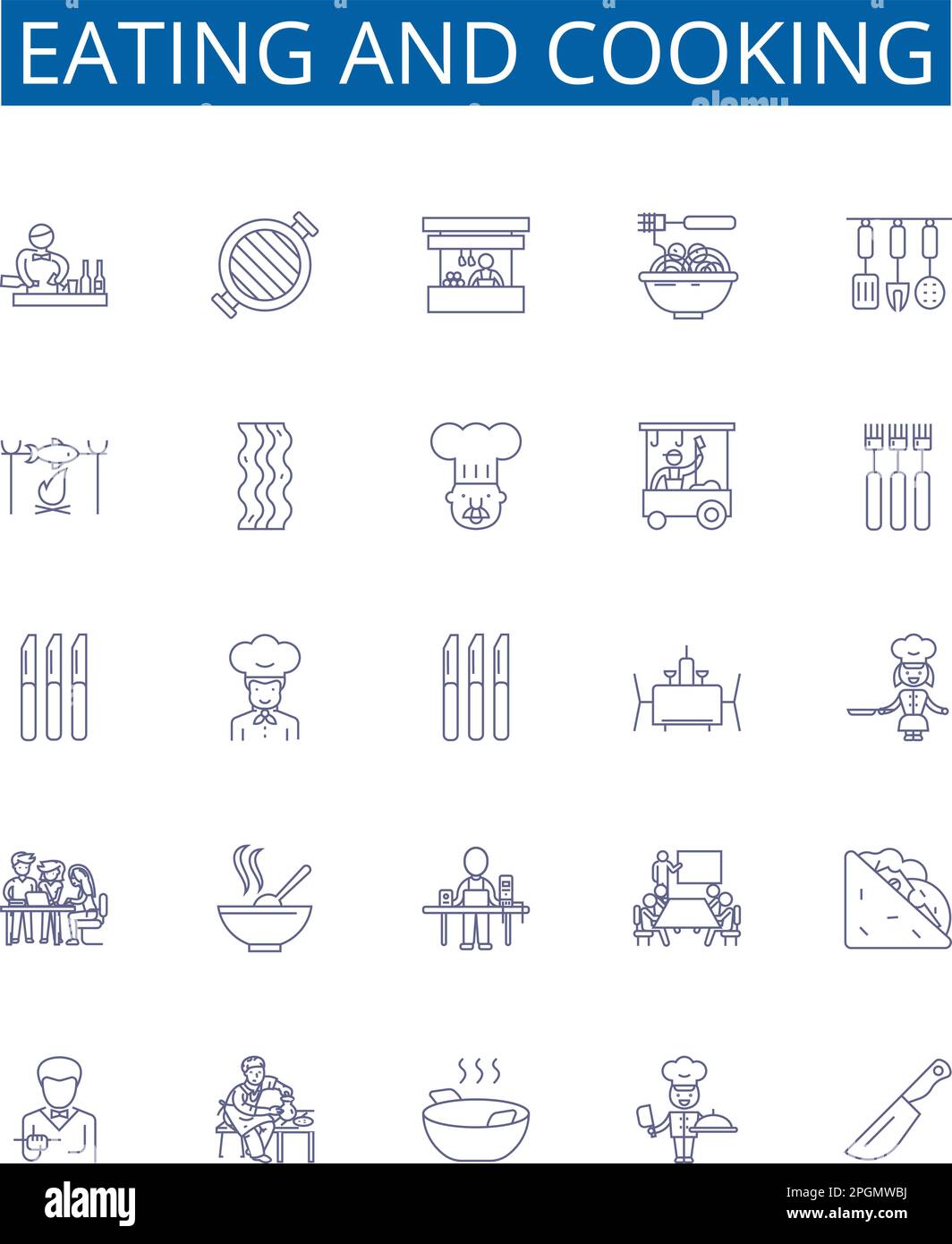 Eating and cooking line icons signs set. Design collection of eating ...