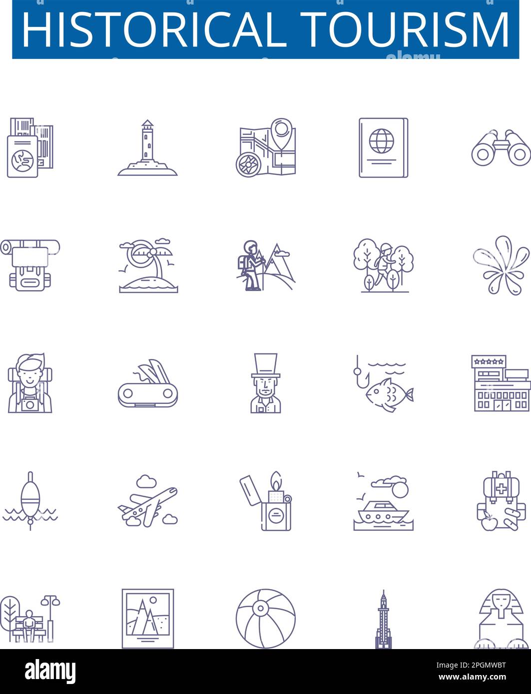 Historical tourism line icons signs set. Design collection of Heritage ...