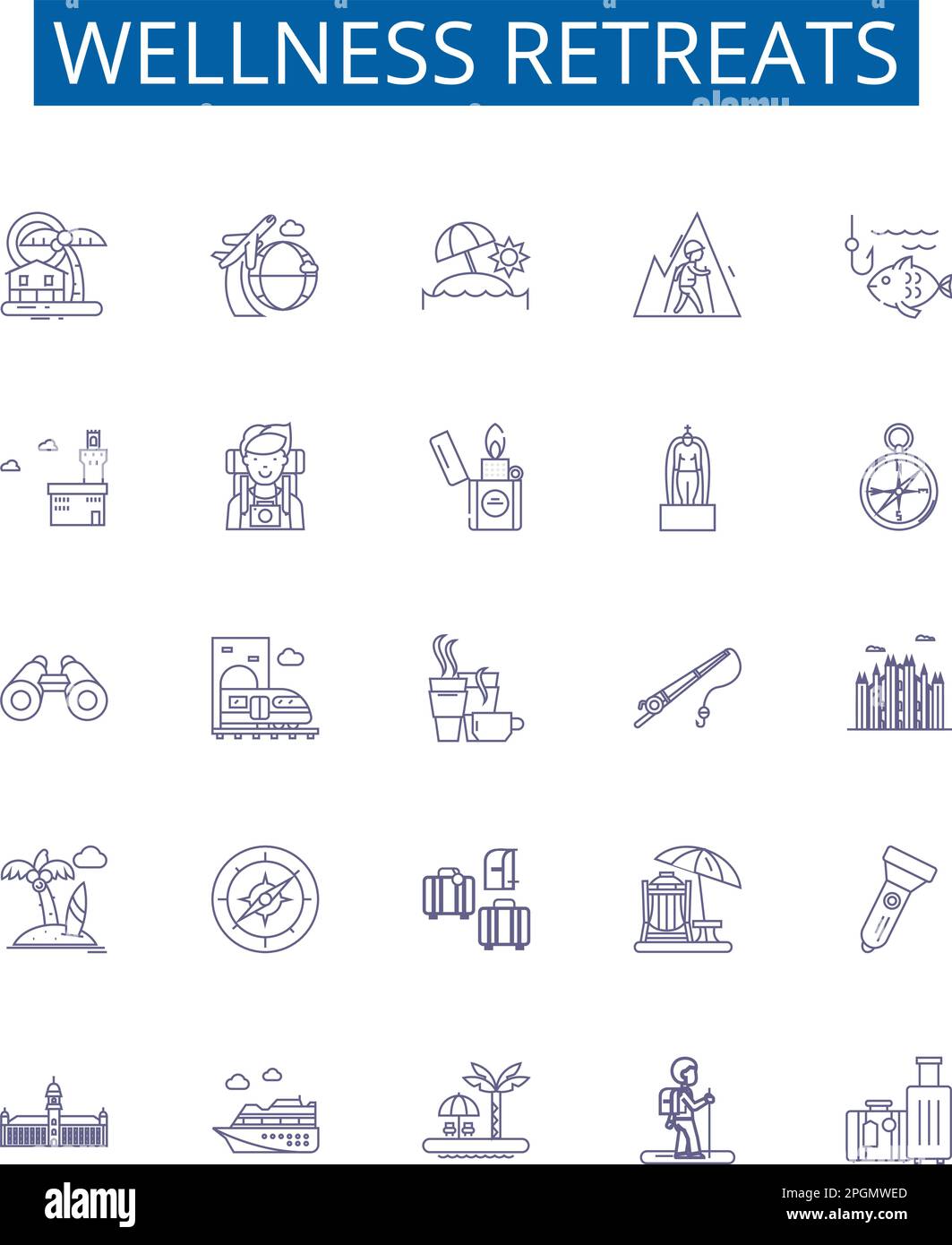 Wellness retreats line icons signs set. Design collection of Wellbeing ...