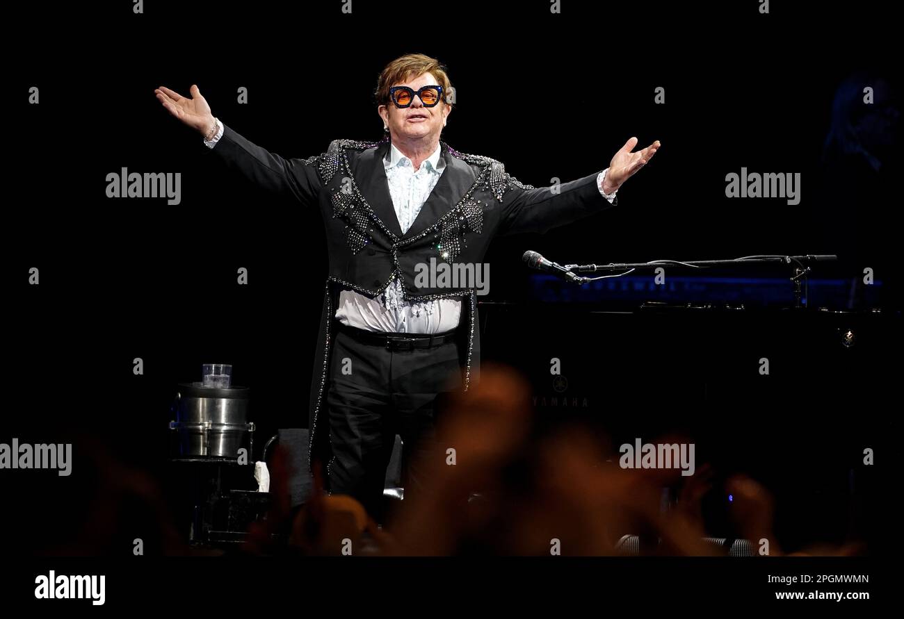 EDITORIAL USE ONLY Elton John performs on stage during his Farewell ...