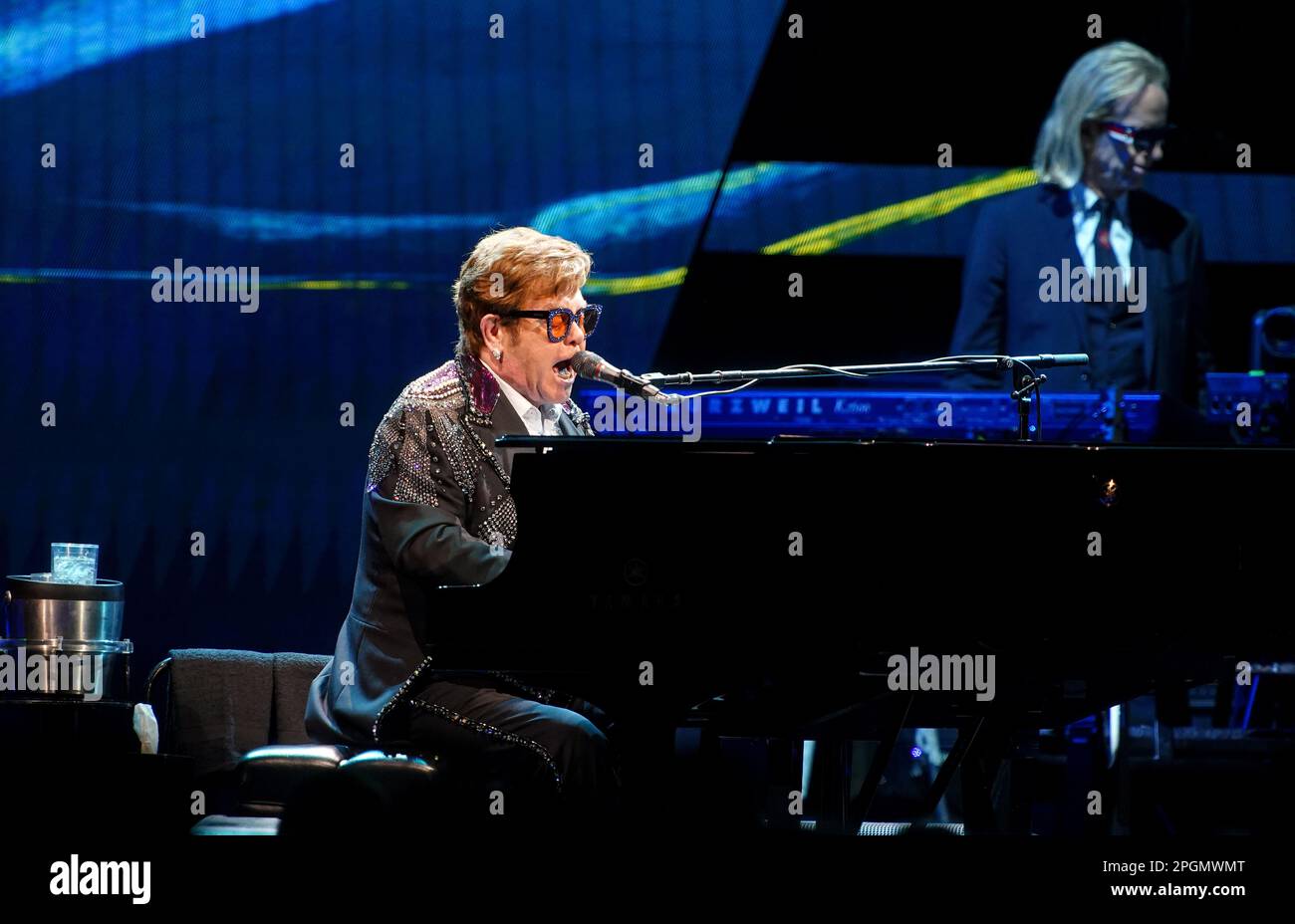 EDITORIAL USE ONLY Elton John performs on stage during his Farewell ...