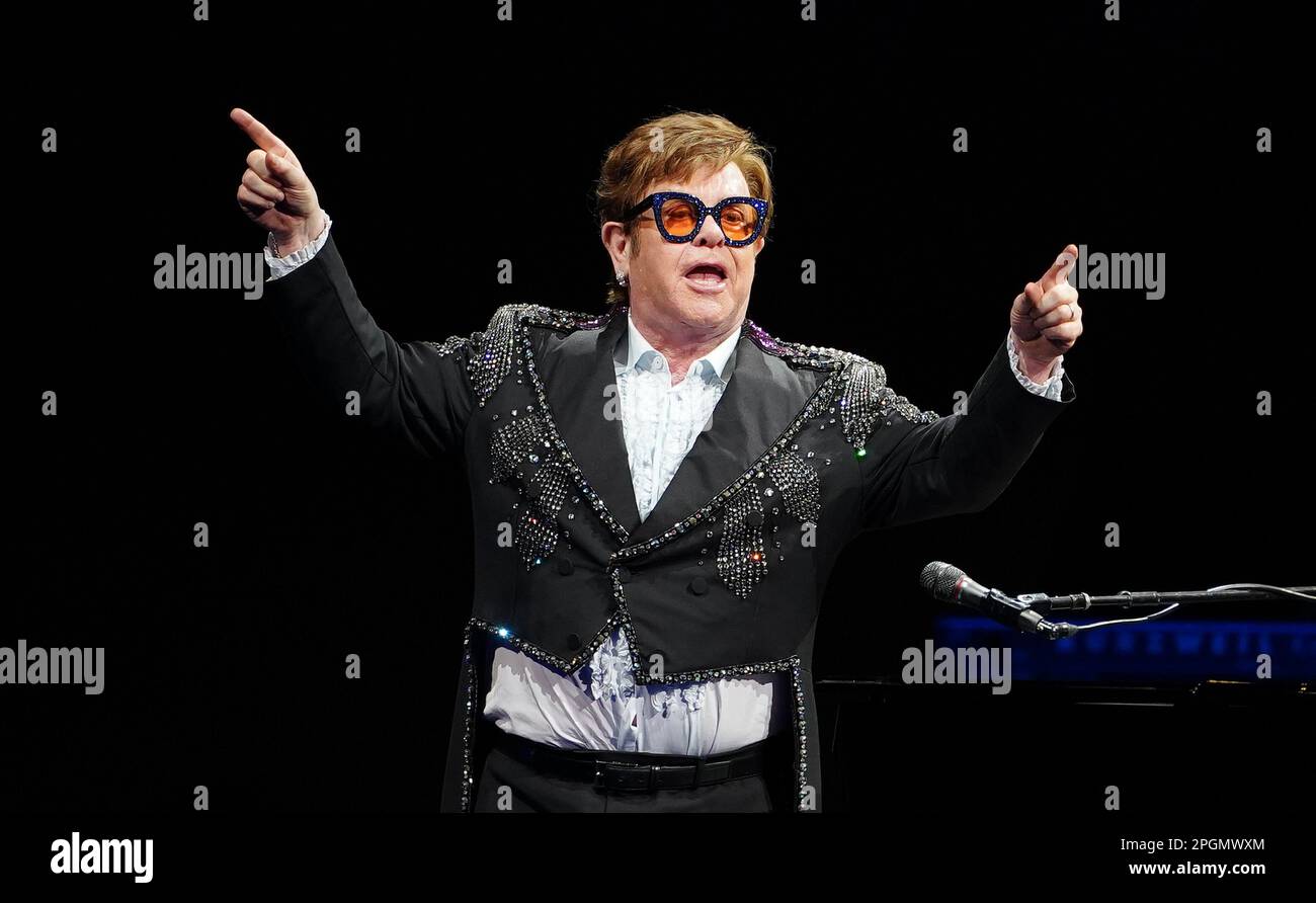 EDITORIAL USE ONLY Elton John performs on stage during his Farewell ...