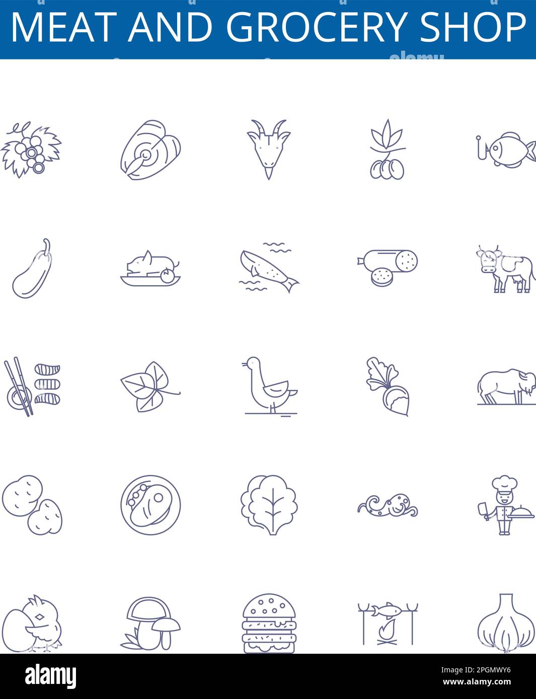 Meat and grocery shop line icons signs set. Design collection of ...