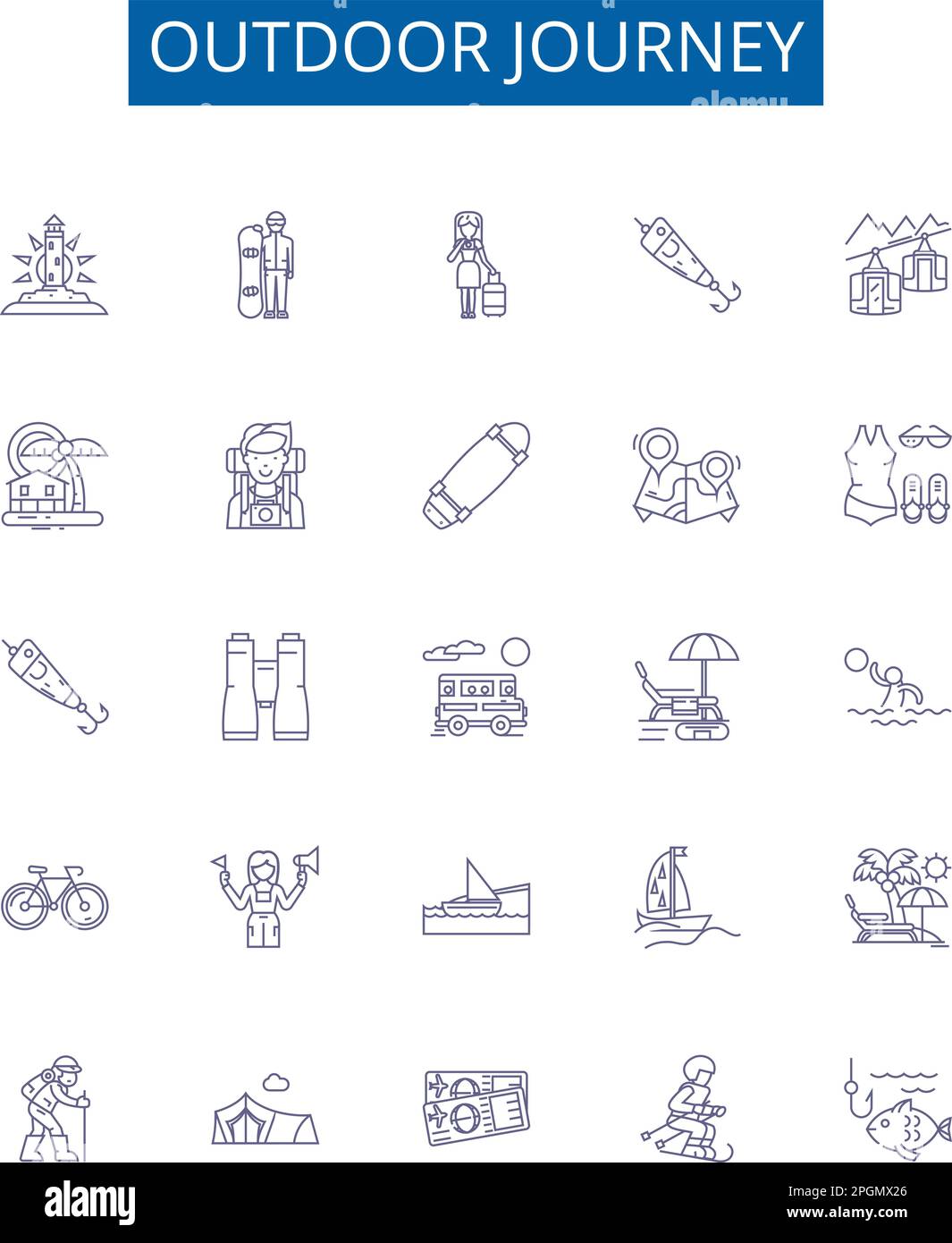 Outdoor journey line icons signs set. Design collection of Hike, Trek ...