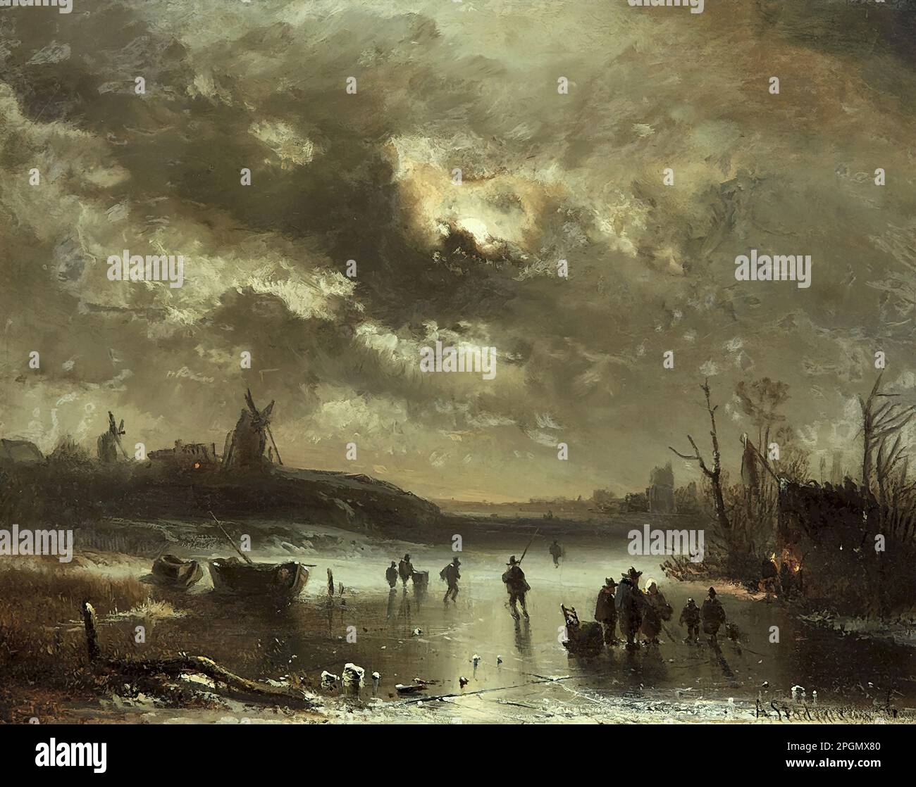 Stademann Adolf - Winter Landscape by Night - German School - 19th and ...