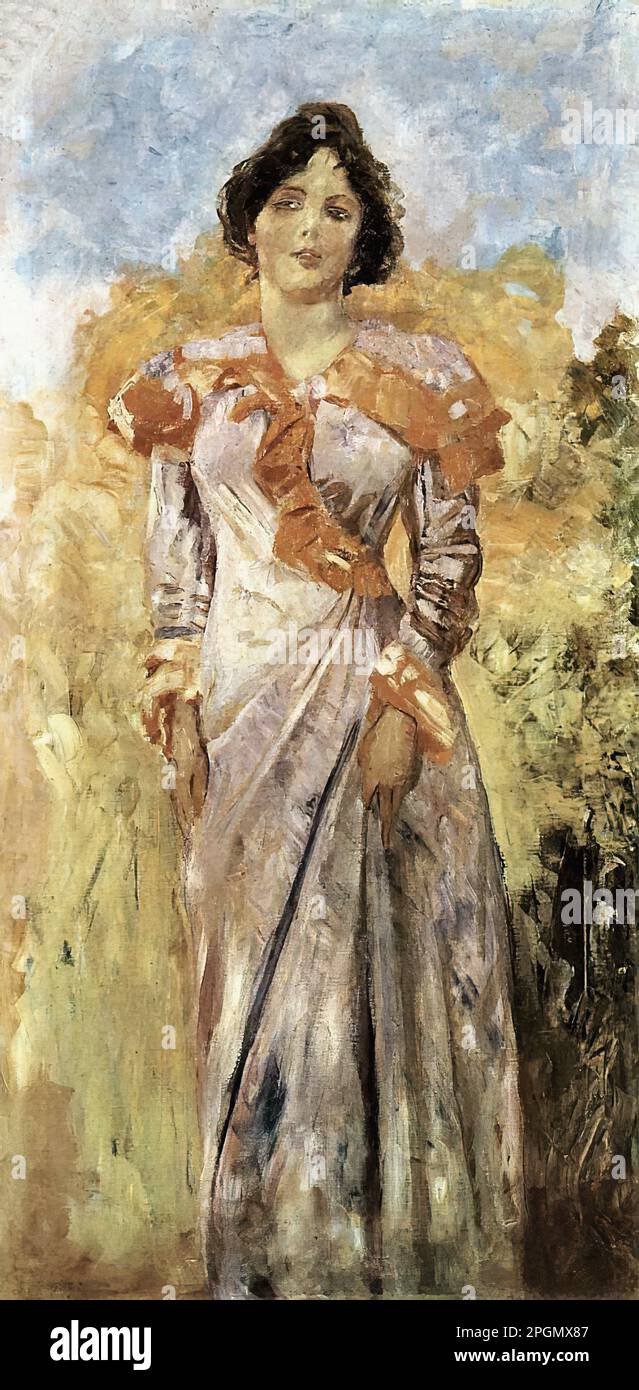 Klinger Max - Portrait of Elsa Asenijeff outdoors - German School ...