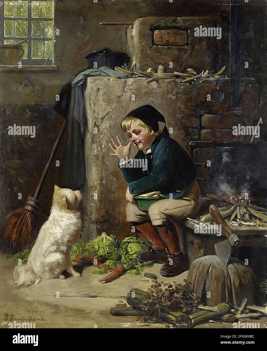Sonderland Fritz - the Kitchen Boy and His Dog - German School - 19th ...
