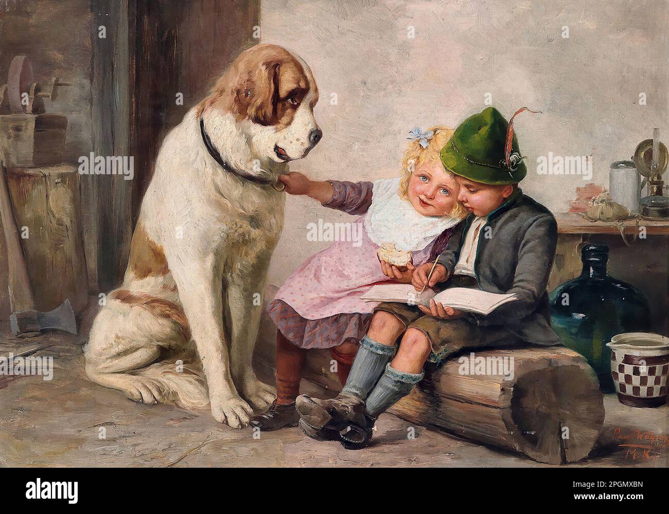 Wagner Paul Hermann - the Drawing Lesson (the Siblings Willi and Maria ...