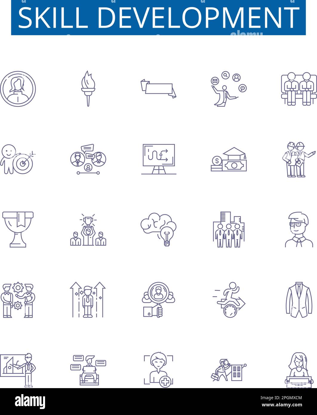 Skill development line icons signs set. Design collection of Training, Coaching, Learning ...