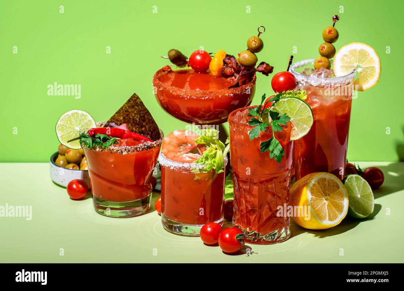 Bloody Mary, Joseph, Caesar and other red cocktails set with tomato ...