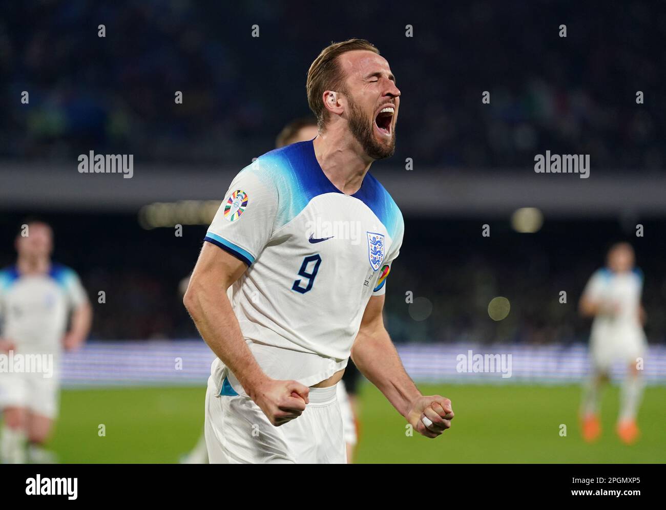 England's Harry Kane celebrates scoring their side's second goal of the ...
