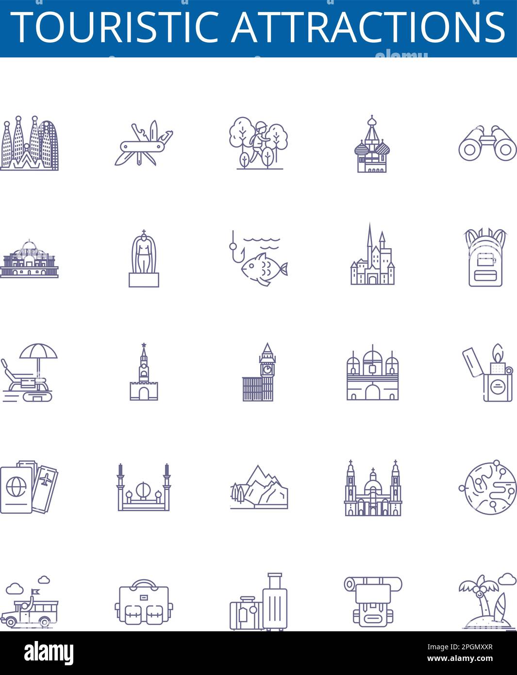 Touristic attractions line icons signs set. Design collection of ...