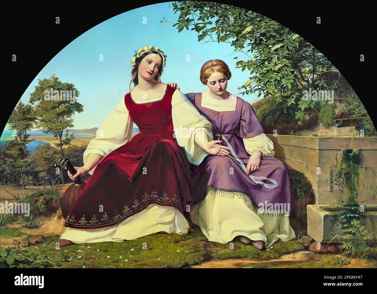 Bendemann Eduard Julius Friedrich - Two Girls at the Well - German ...
