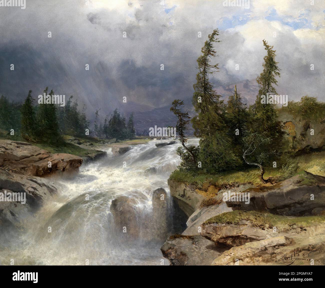 Zimmermann Albert August - a Mountain Torrent - German School - 19th ...