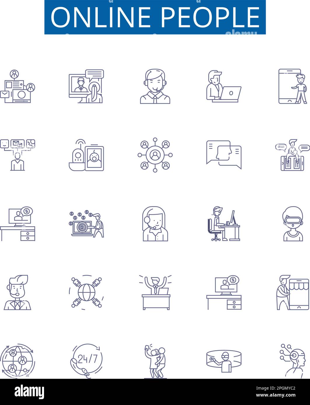 Online people line icons signs set. Design collection of Internet ...