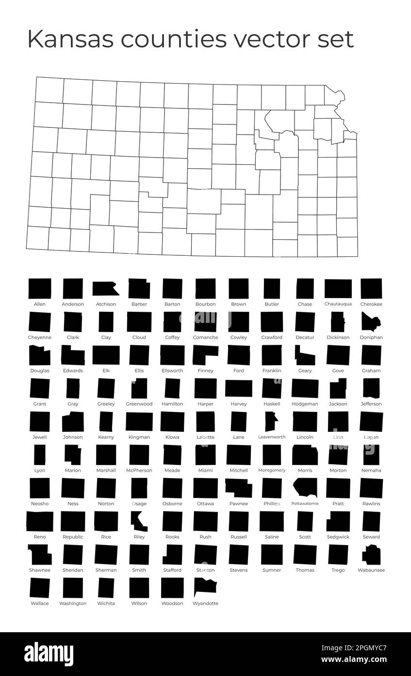 Kansas map with shapes of regions. Blank vector map of the US State ...