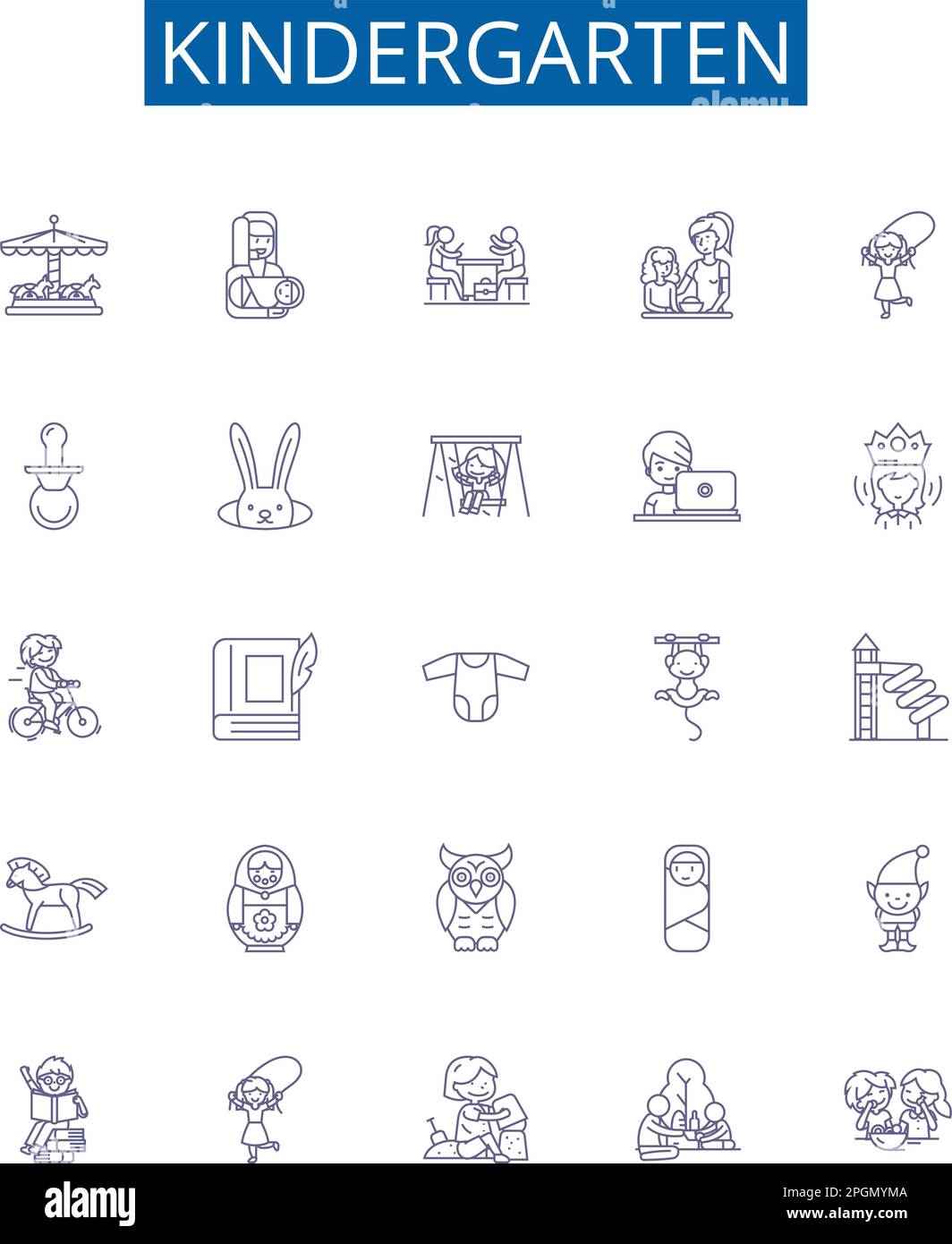 Kindergarten line icons signs set. Design collection of Preschool ...