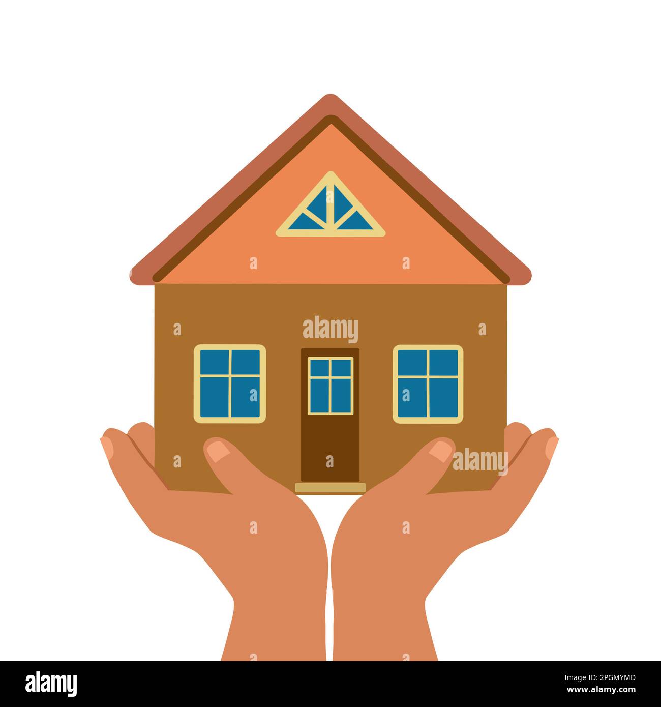 Home, real estate ownership concept. Hands holding a house, isolated on ...